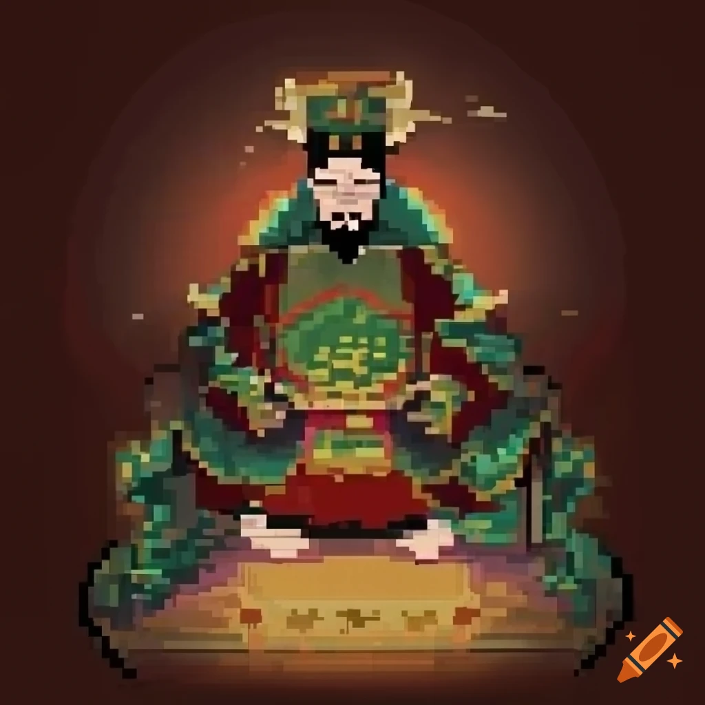 Pixel art of the jade emperor in traditional chinese ink painting style ...