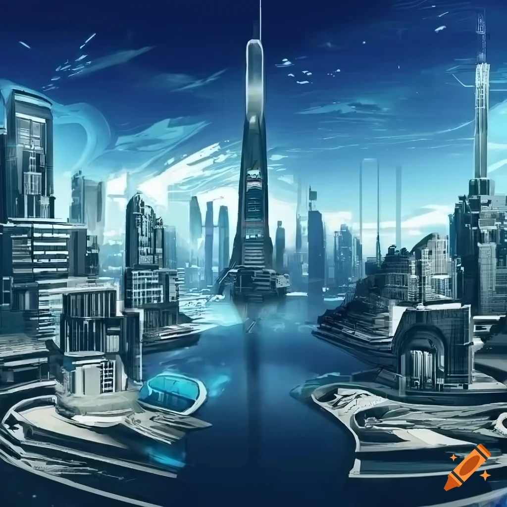 Futuristic science fiction cityscape on Craiyon