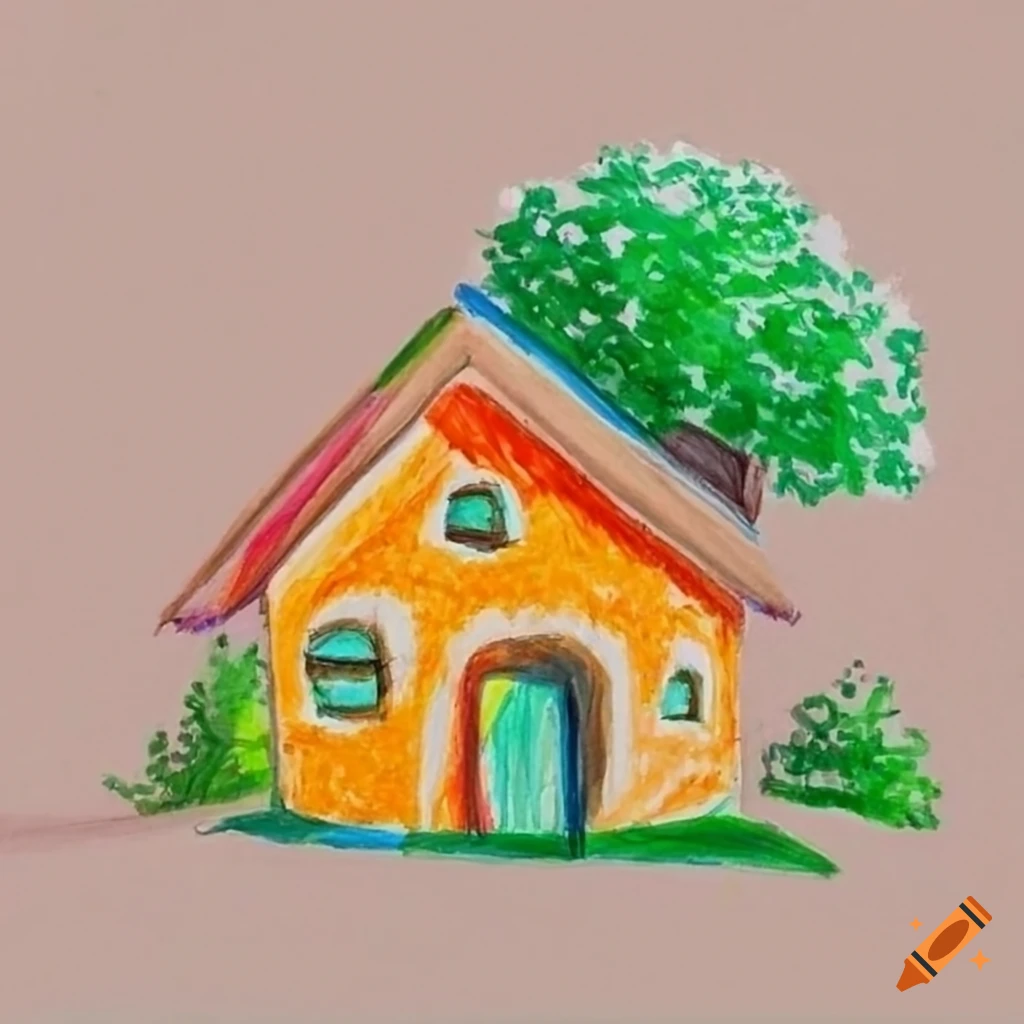 Simple House Drawing In Color