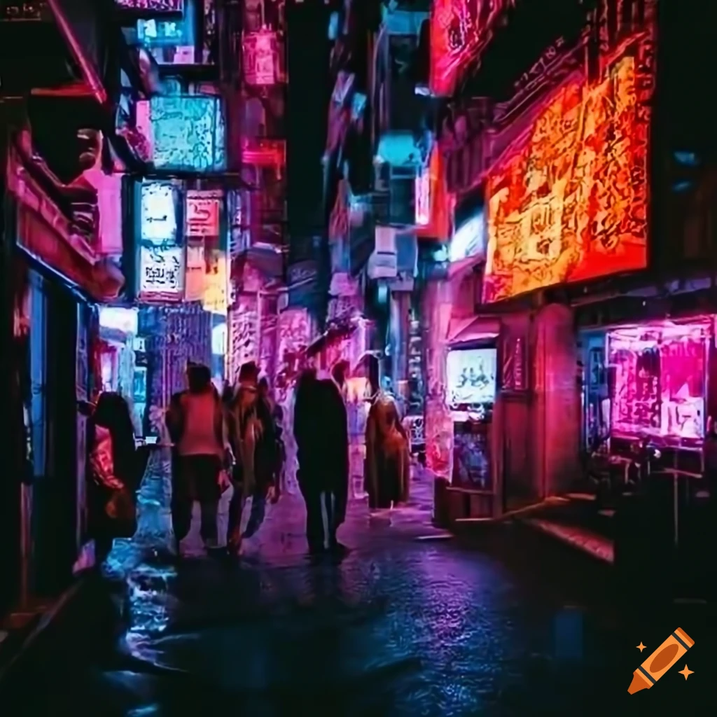 Cyberpunk street scene with realistic details and darker undertones on Craiyon