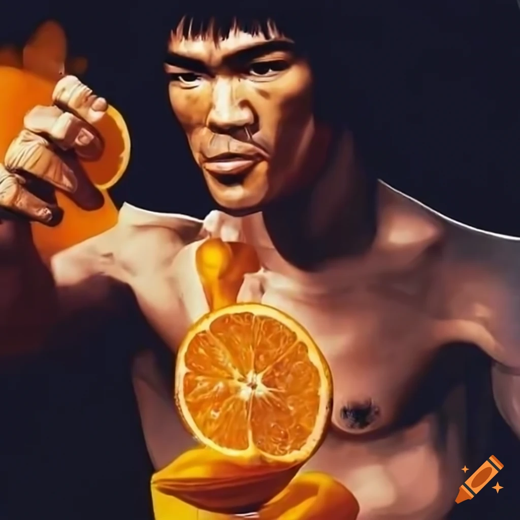 Bruce lee making orange juice on Craiyon