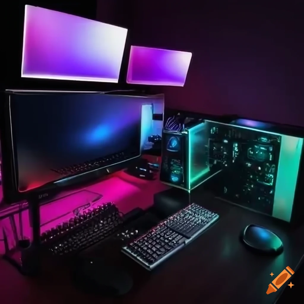 High-tech computer gaming setup with 1 monitor and 3 computers in a ...