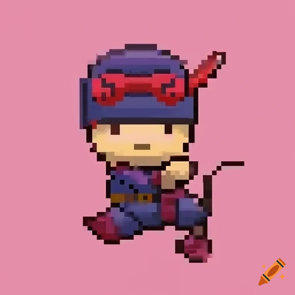 Pixel art of a hello kitty ninja jumping with dithering on Craiyon
