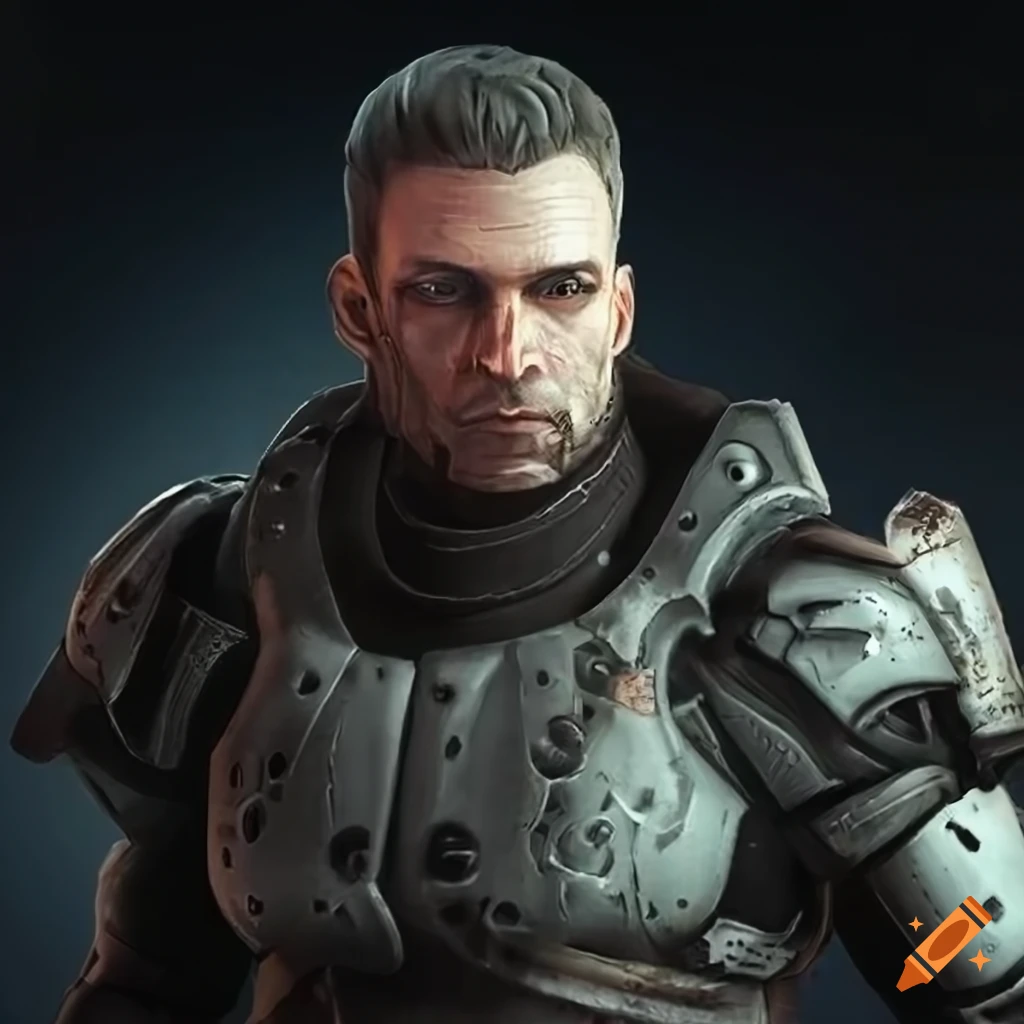 Scarred and cybernetic male soldier with bionic implants on Craiyon