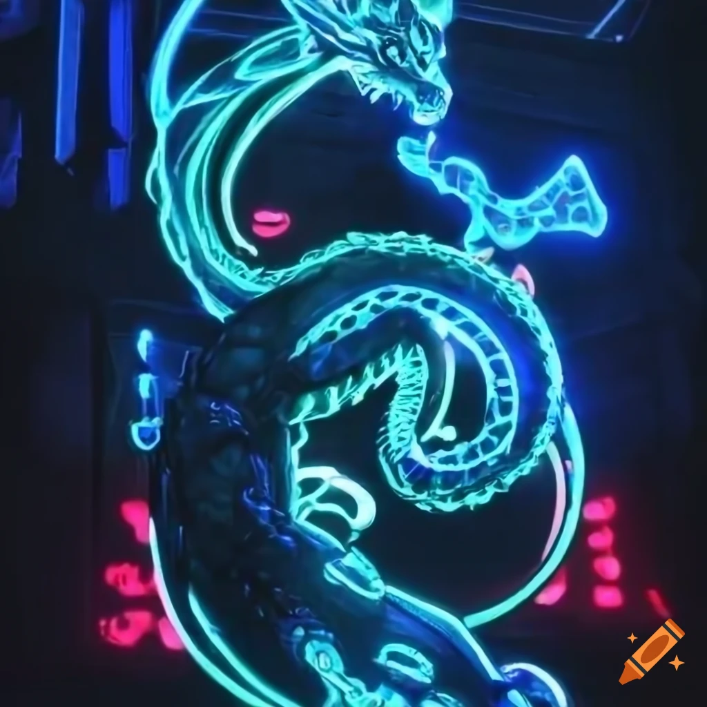 Neon japanese cyber dragon on Craiyon