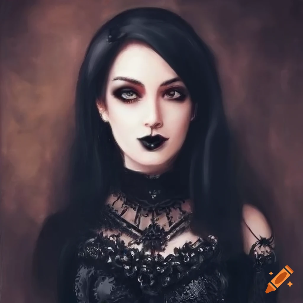 Gothic portrait of a charming young victorian woman in elegant black ...