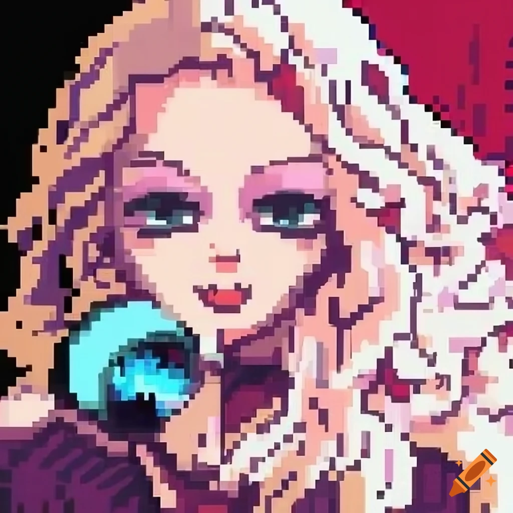 Pixelart of miss lipei in manga style with dithering on Craiyon