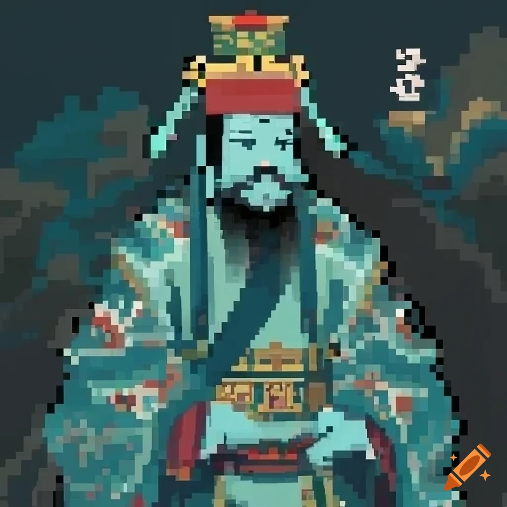 Pixel art of the jade emperor in a traditional chinese ink painting ...