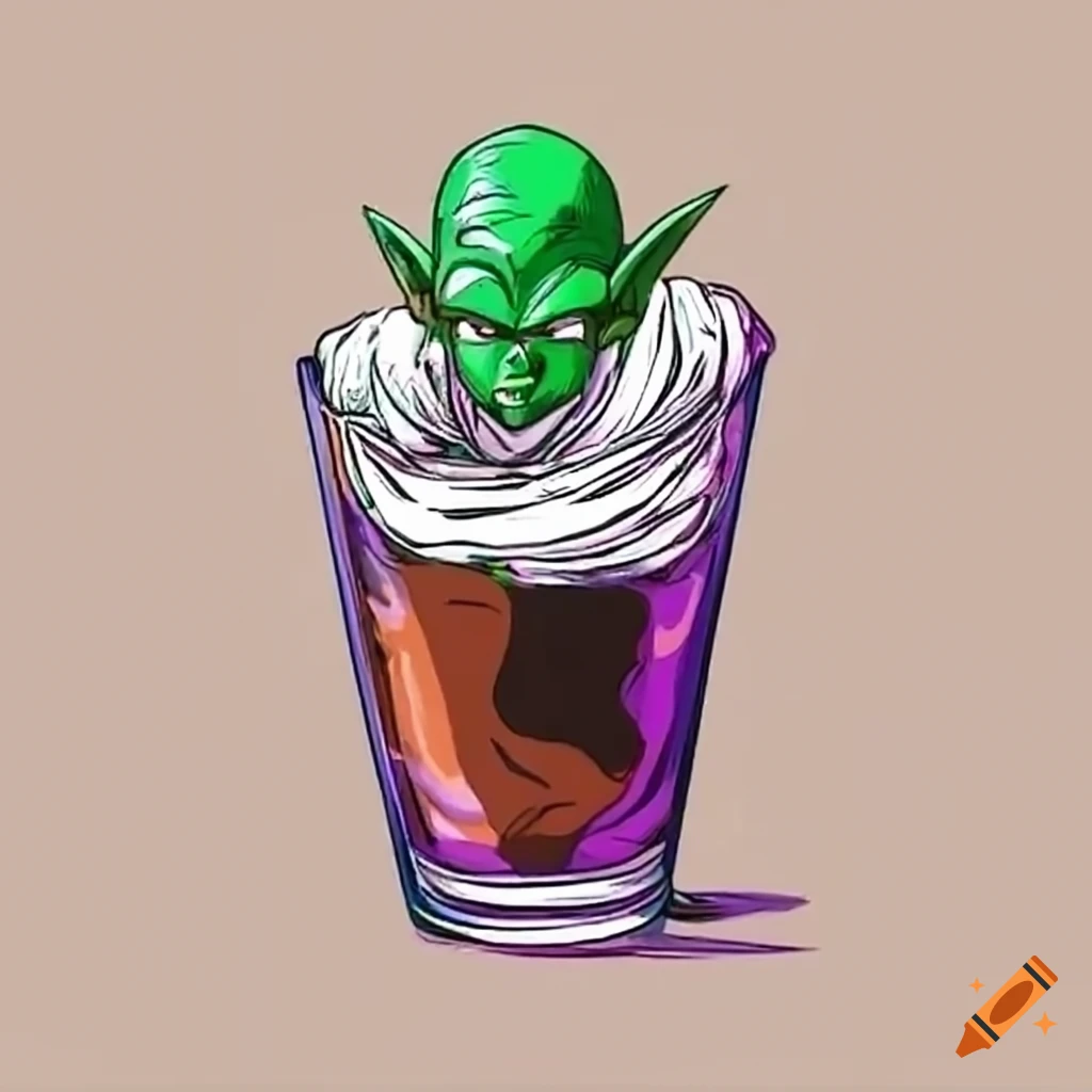 Piccolo from dragon ball drinking an irish coffee on Craiyon