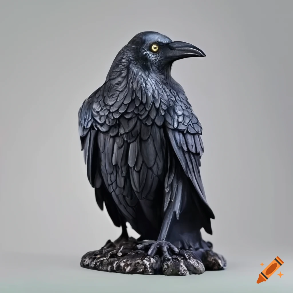 Raven perched on a bust statue on Craiyon