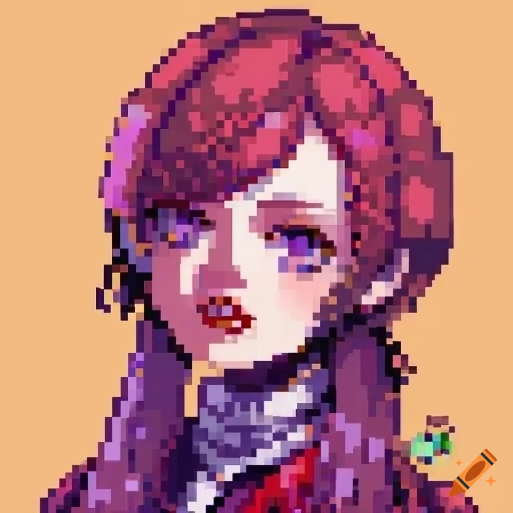 Pixel art of miss lipei in manga style with dithering on Craiyon