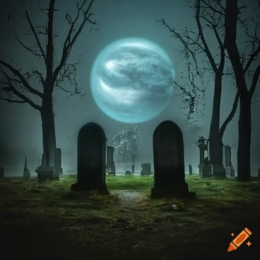 Spooky cemetery on an alien planet on Craiyon