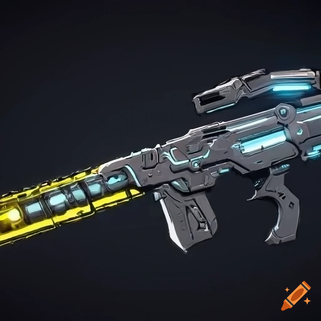 Detailed sci-fi weapon with yellow and grey components on Craiyon