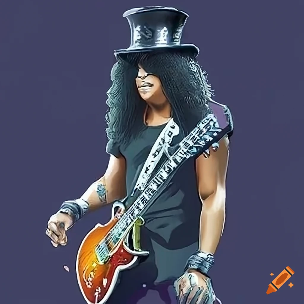 Slash musician without his hat on Craiyon