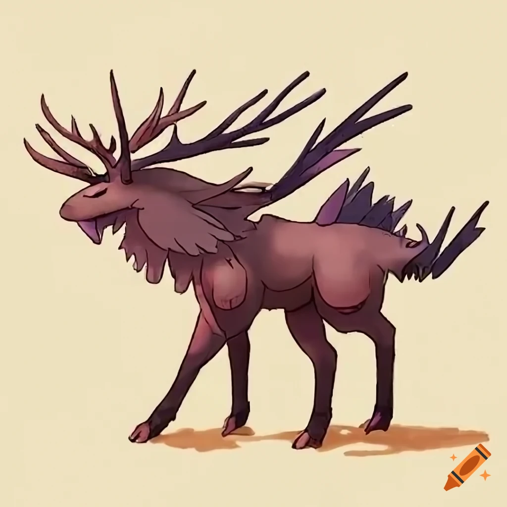 Grass type elk pokemon in a majestic pose on Craiyon
