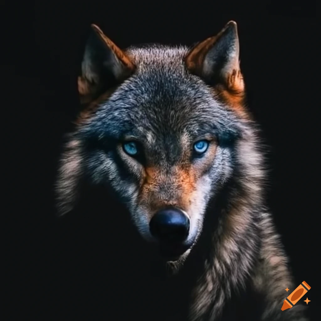 Powerful wolf with piercing blue eyes in the wilderness on Craiyon