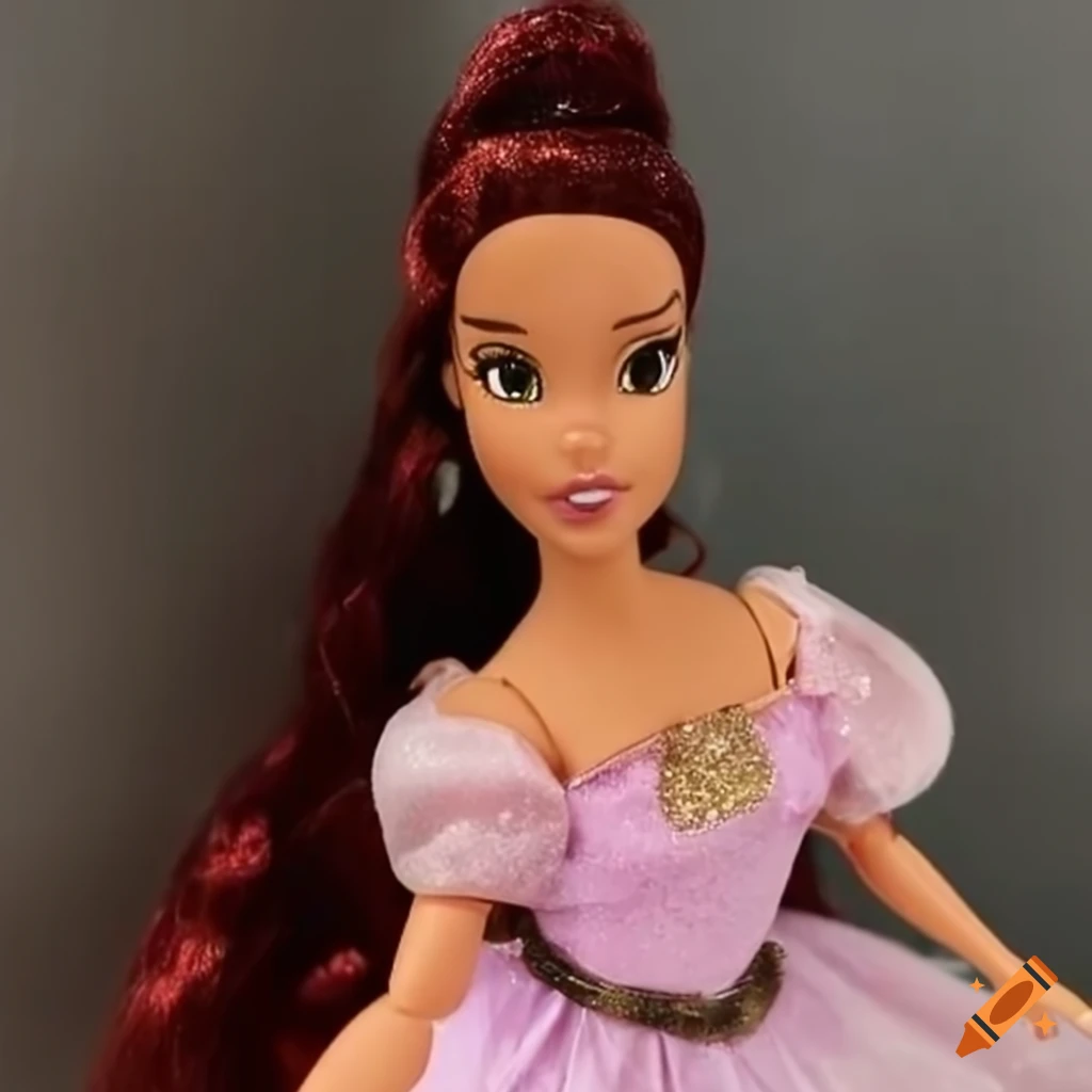 Princess belle baddie doll with a glittery dress on Craiyon