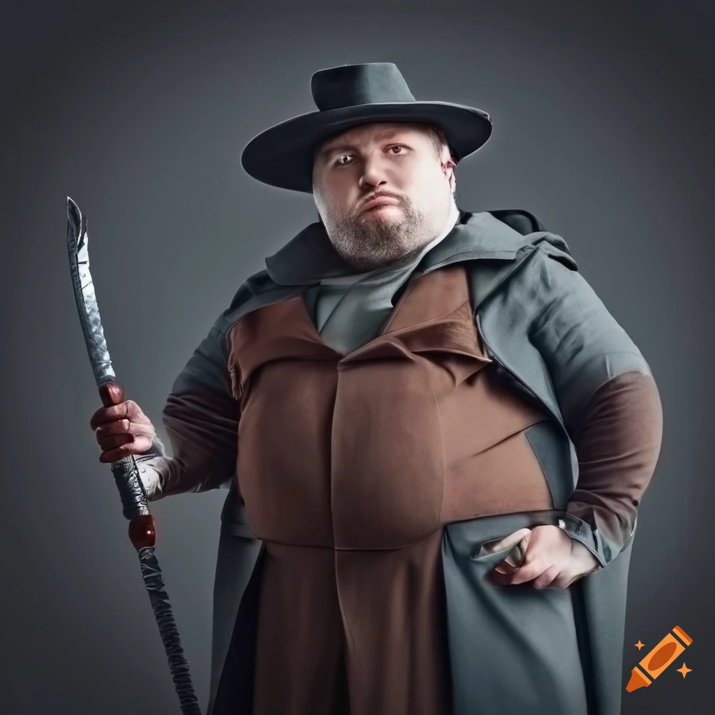 Portrait of a man in knight gear with trench coat, fedora, and katana ...