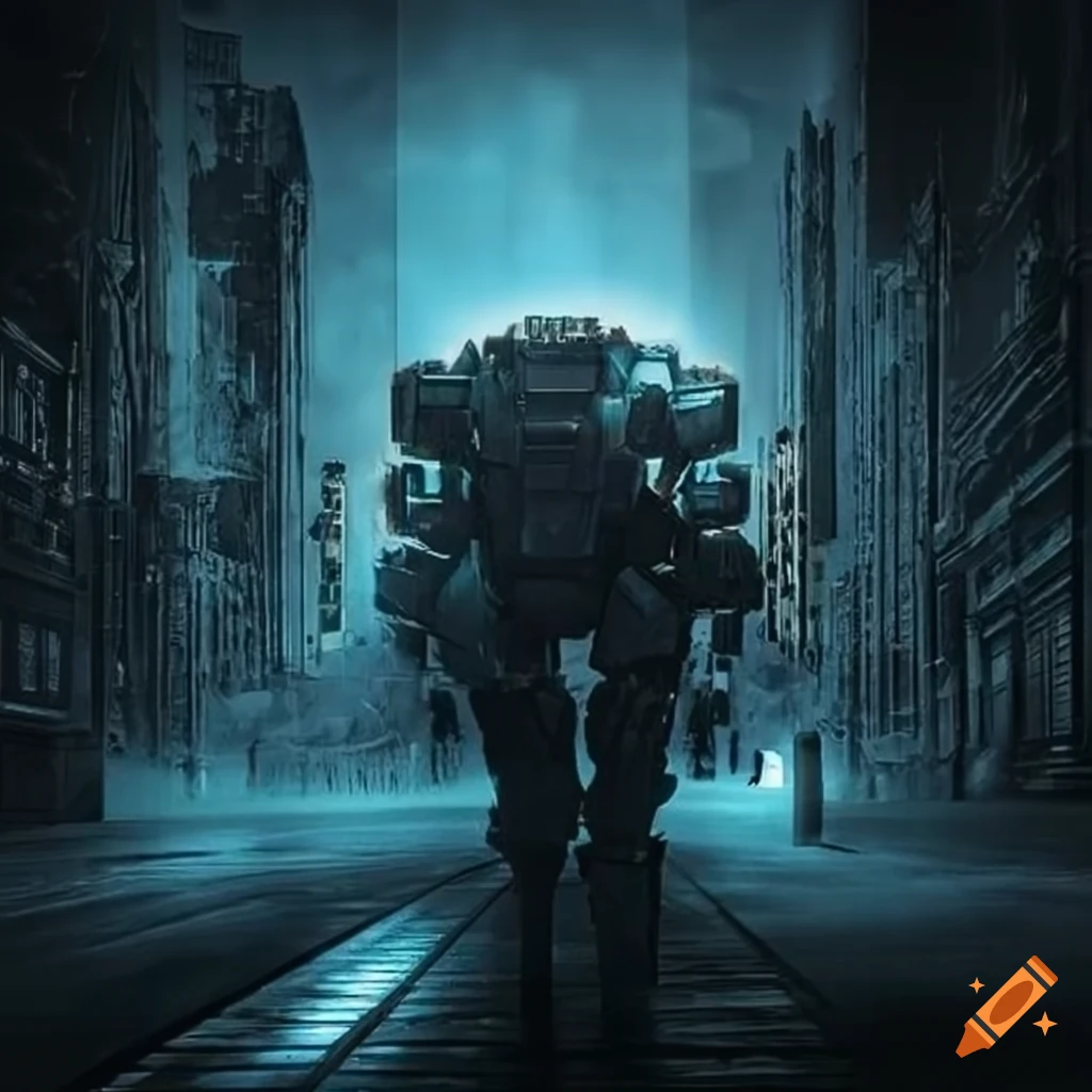 Wrapped canvas with stunning light projected mech design on Craiyon