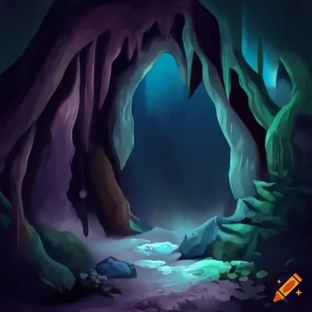 Entrance of a cavern in the dark forest, inspired by pokemon on Craiyon