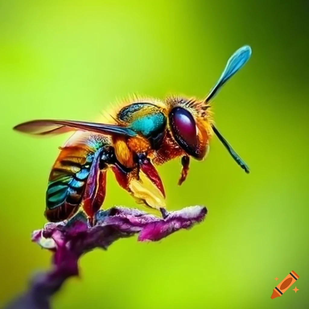 Colored pencil drawing of a honey bee with crystal colors on Craiyon