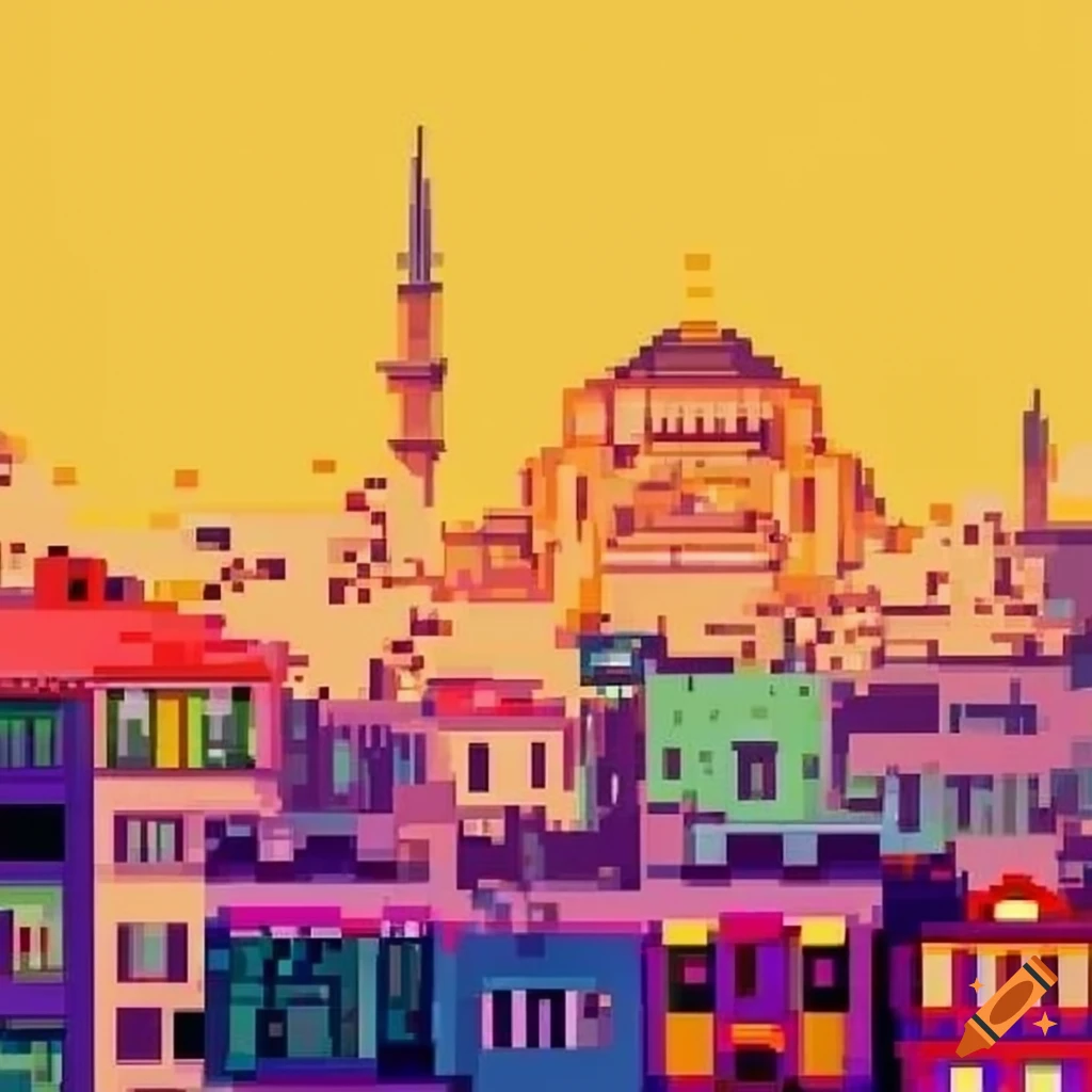 Pixel art inspired street crowd view in istanbul, turkey on Craiyon