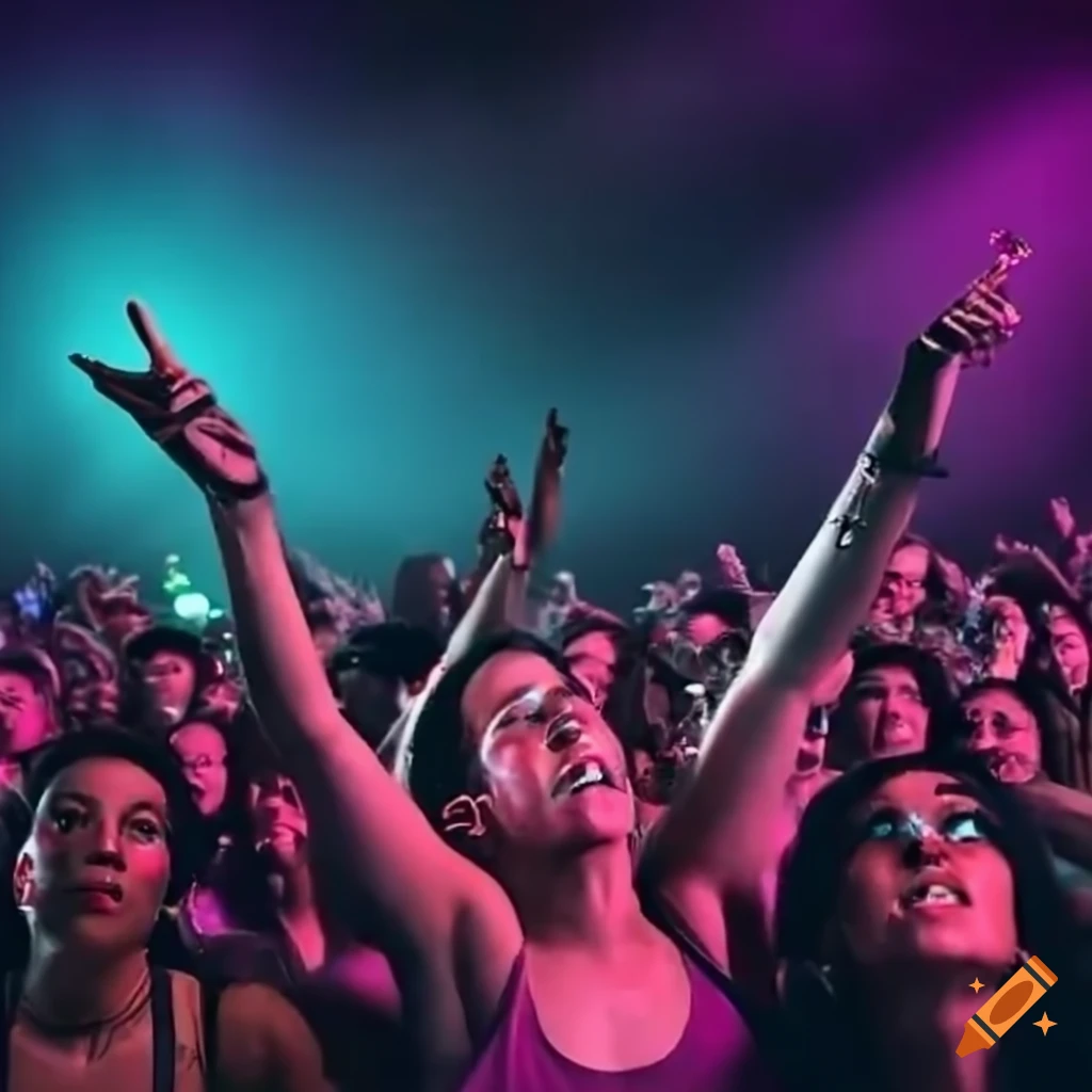 Concert crowd captivated by the performance on Craiyon