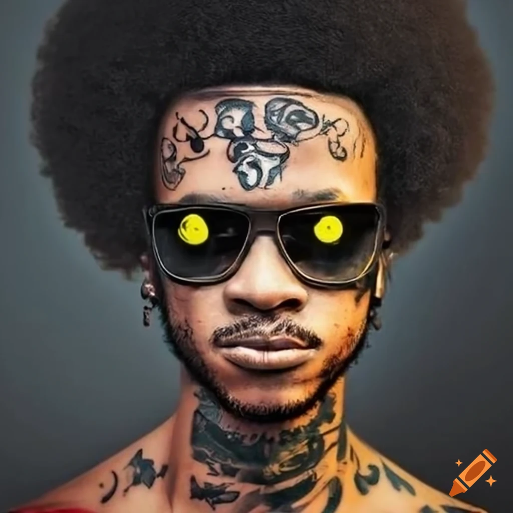 Yellow smiley face with sinister grin, loc sunglasses, afro hair, and ...