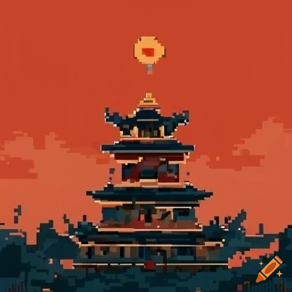 Pixel art with dithering inspired by traditional chinese ink painting on Craiyon