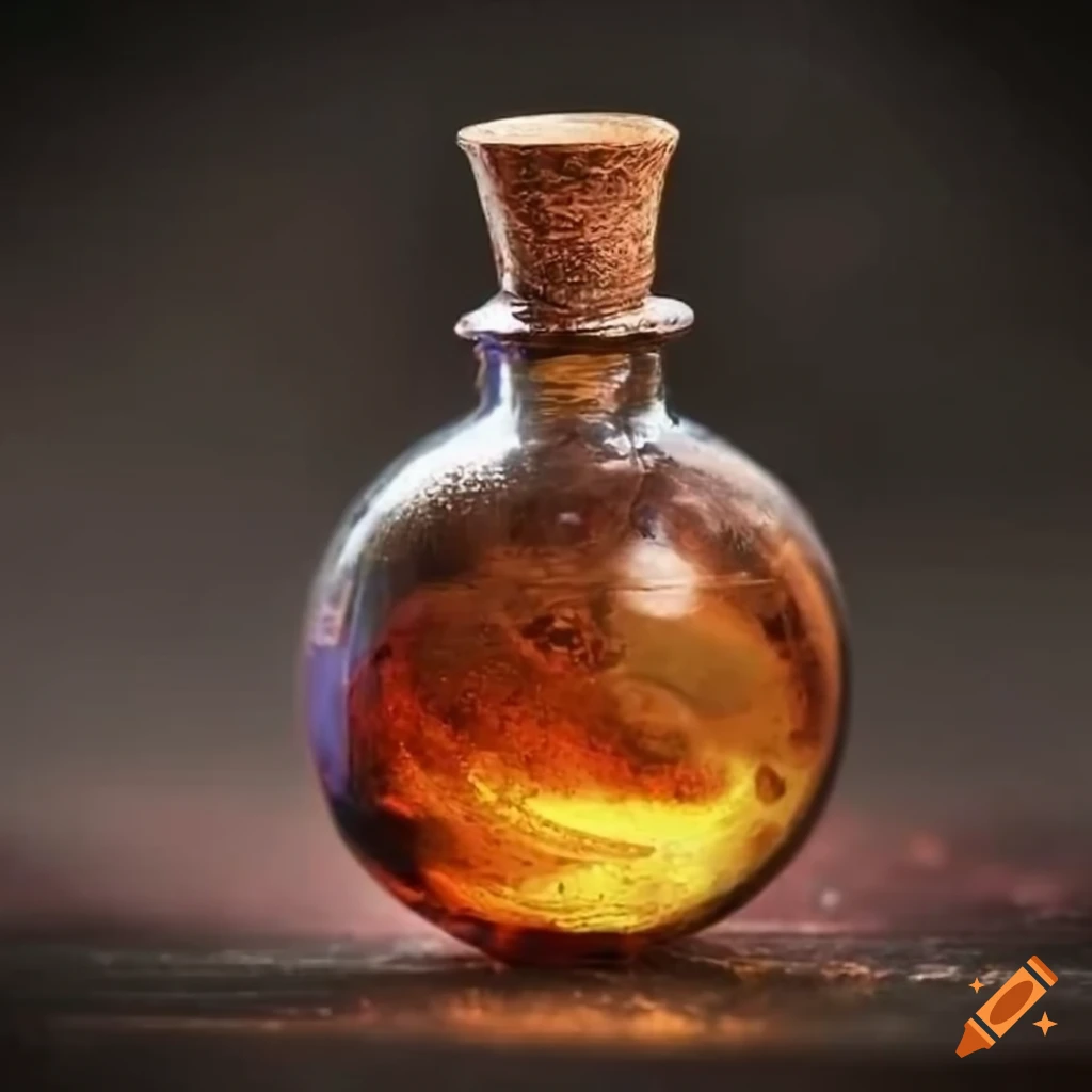 Magical potion in unique antique glass bottle on Craiyon