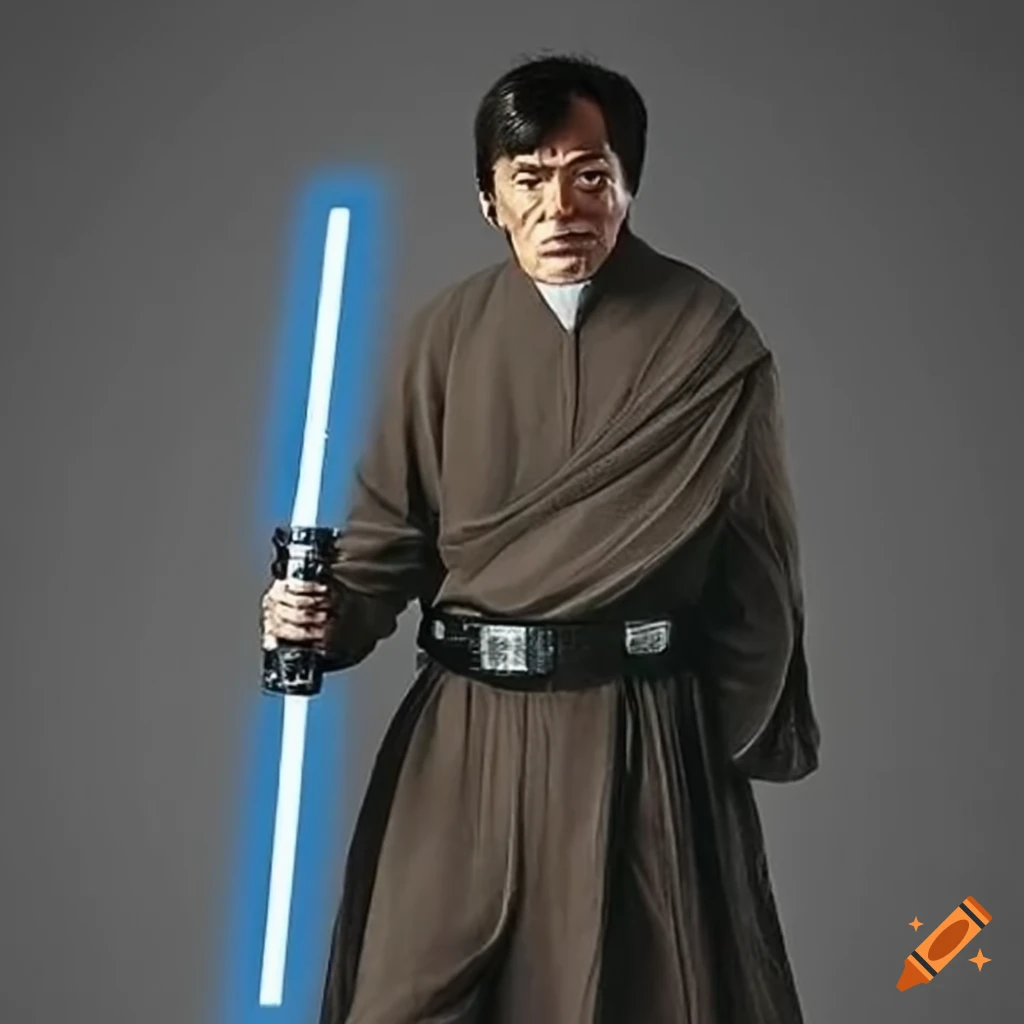Jackie chan as luke skywalker wielding a lightsaber on Craiyon