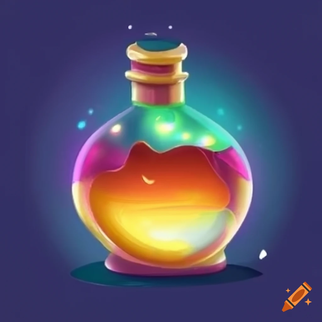 Shimmering iridescent elixir potion of exploration on Craiyon