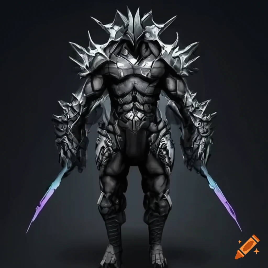 Muscular warrior in cybernetic black dragon armor on Craiyon