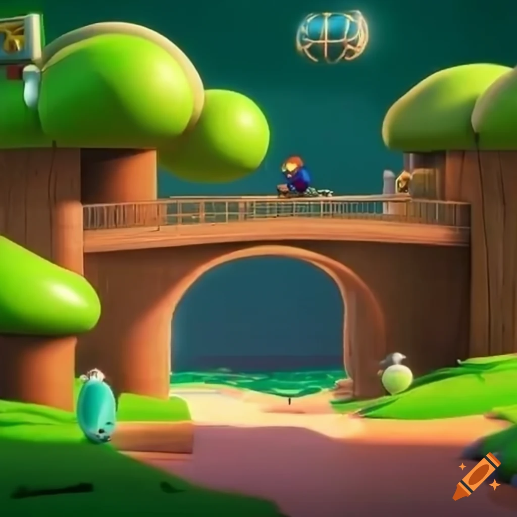 Bridge made of protractors in a mario bros inspired world on Craiyon