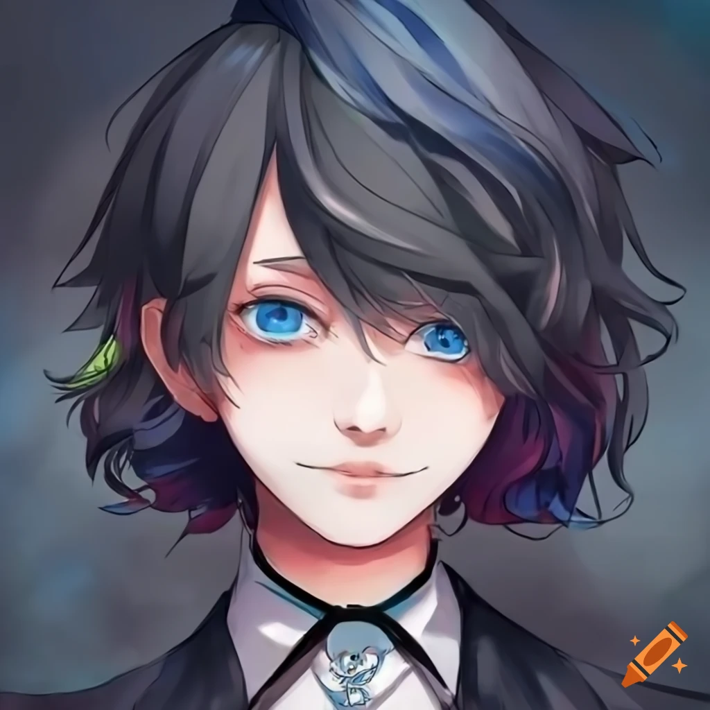 Anime Style Character With Black Hair Suit And Blue Eyes On Craiyon