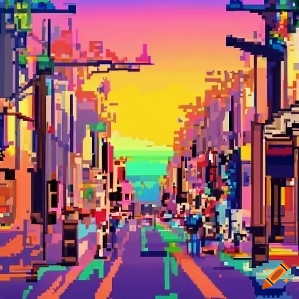 Pixel art nes inspired street crowd in san jose, california on Craiyon