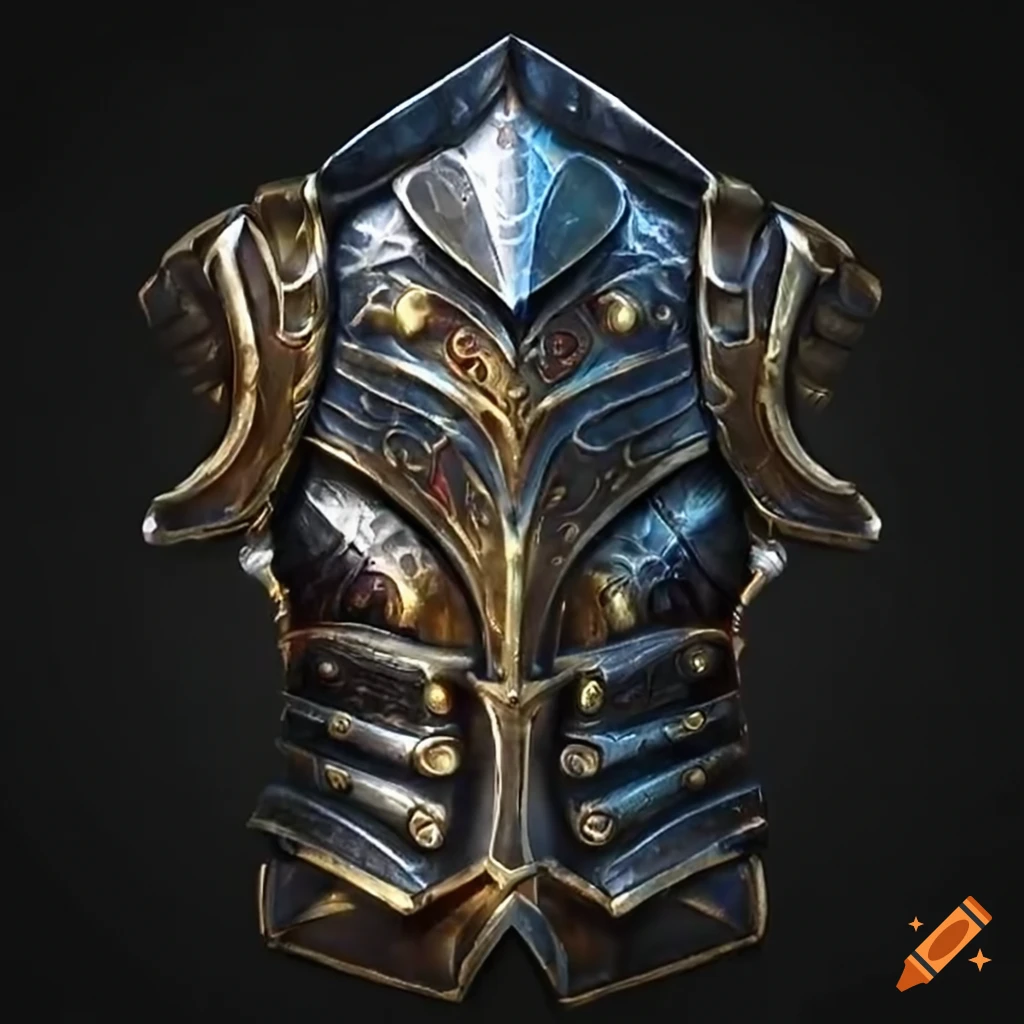 Front view of ornate magic armor on Craiyon