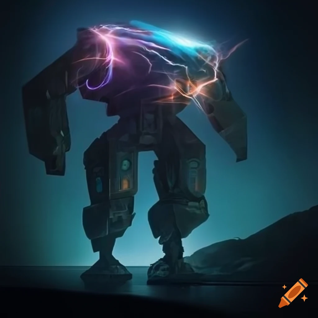 Wrapped canvas of a stunning mech with projected light on Craiyon