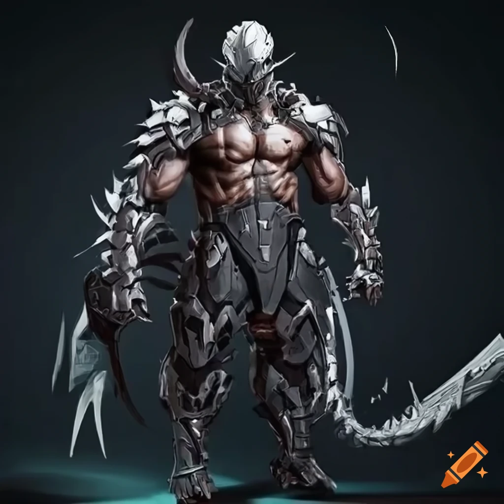 Muscular warrior in cybernetic black dragon armor on Craiyon