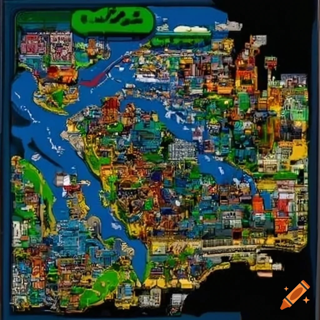 Urban Pokemon region map blending New York and Tokyo with advanced ...