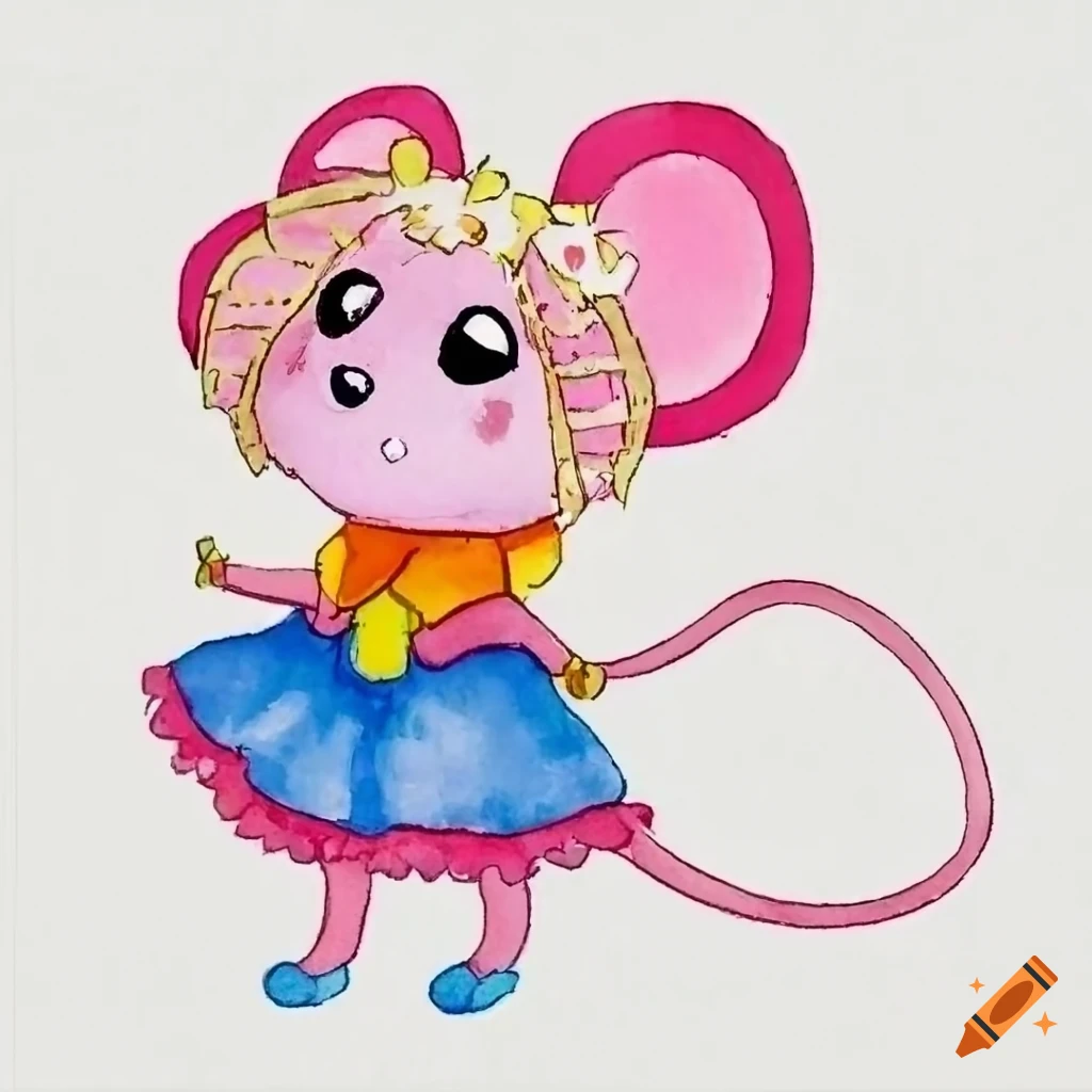 Storybook pink mouse with strawberry blonde hair and green eyes in a ...