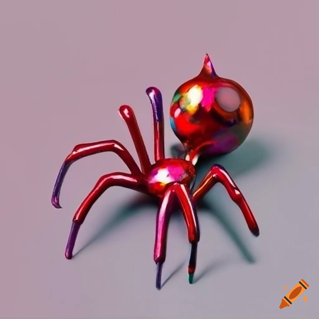 Colorful pomegranate glass metal spider art in four colors on Craiyon
