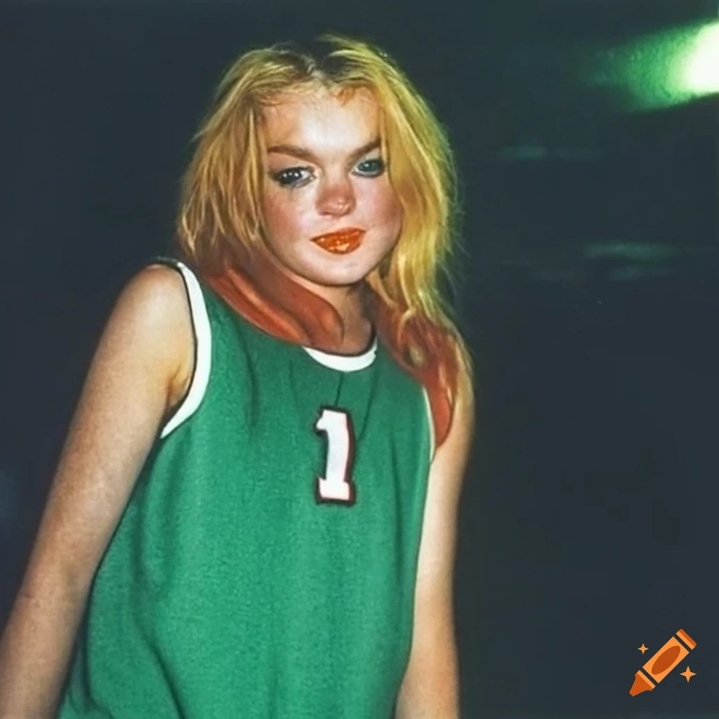 Young lindsay lohan in a green basketball jersey from 1994 on Craiyon