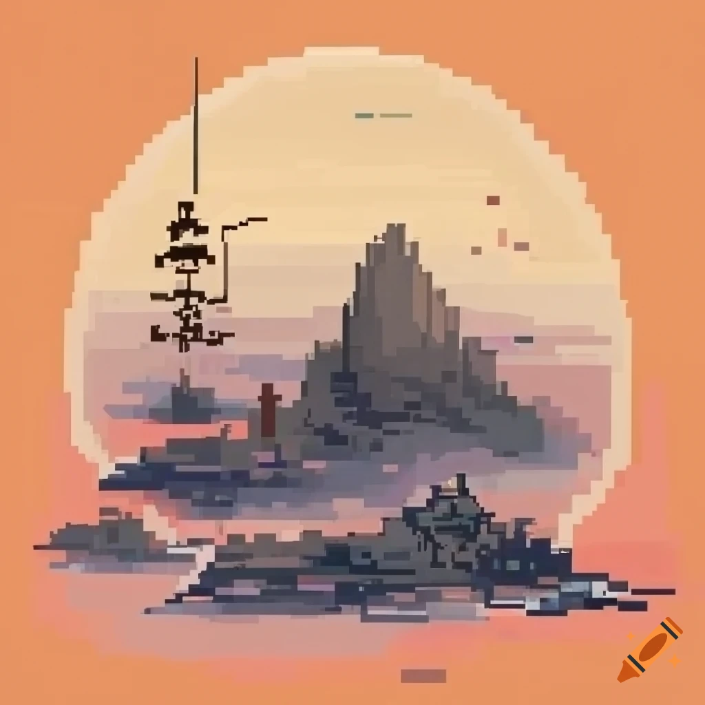 Pixel art with dithering influenced by traditional chinese ink painting ...