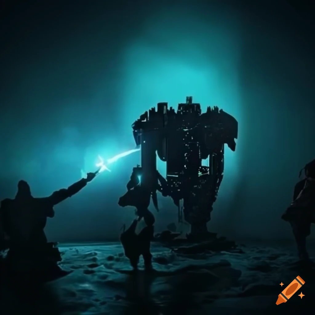 Wrapped canvas of a stunning light projected mech on Craiyon