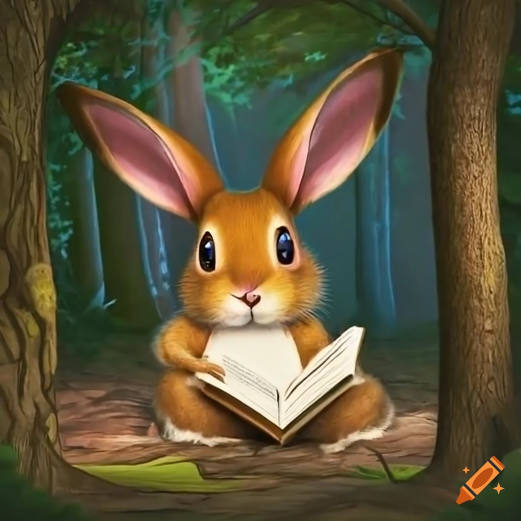 Rabbit reading a book under a tree in a forest with 'Habit the Rabbit ...
