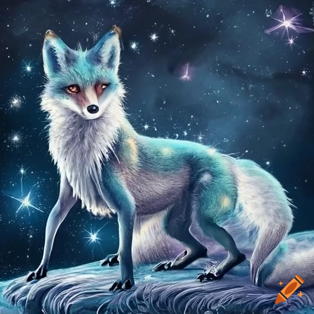 Celestial fox adorned with stars in a mythical portrayal on Craiyon