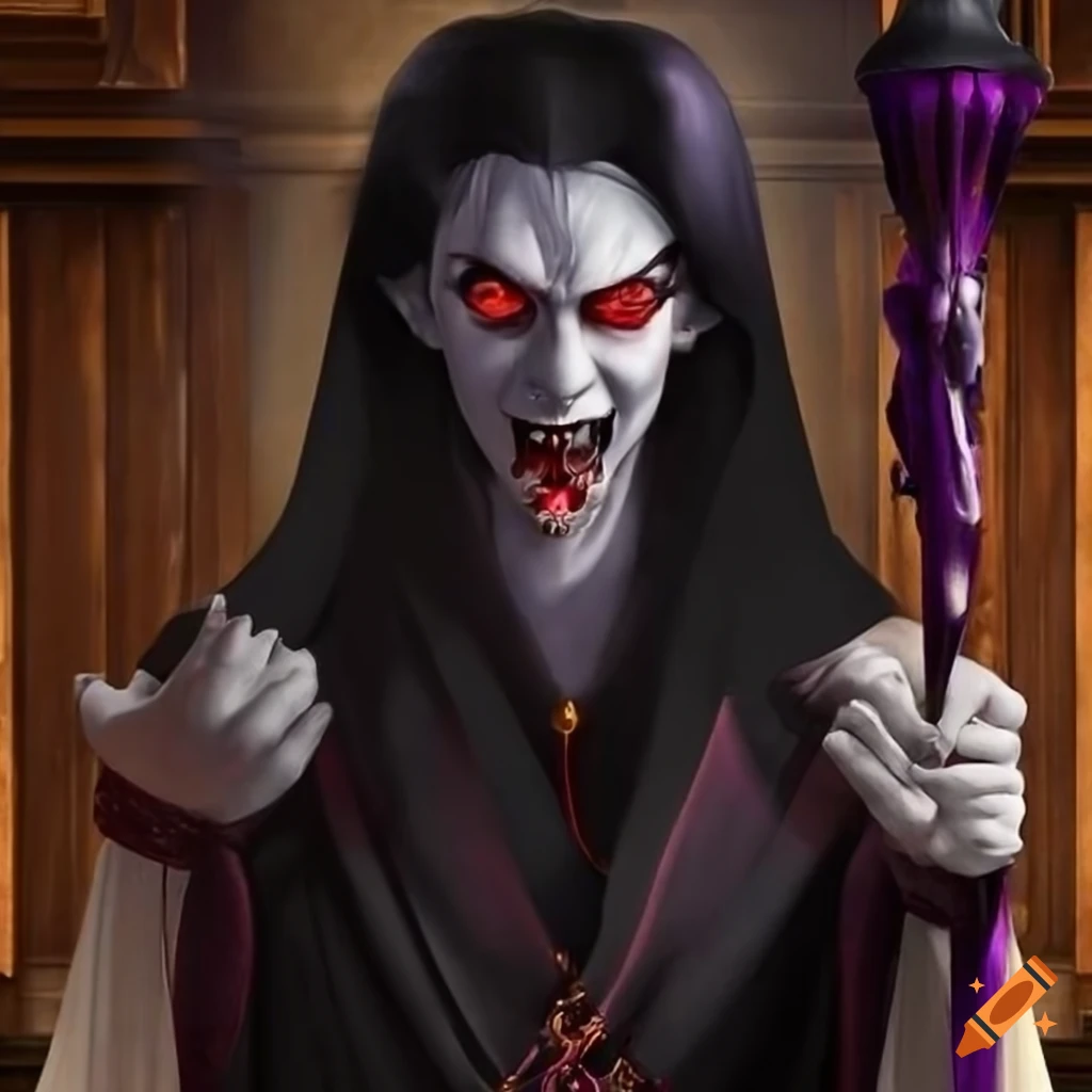 Young vampire viscount in black robe on balcony holding scepter on Craiyon