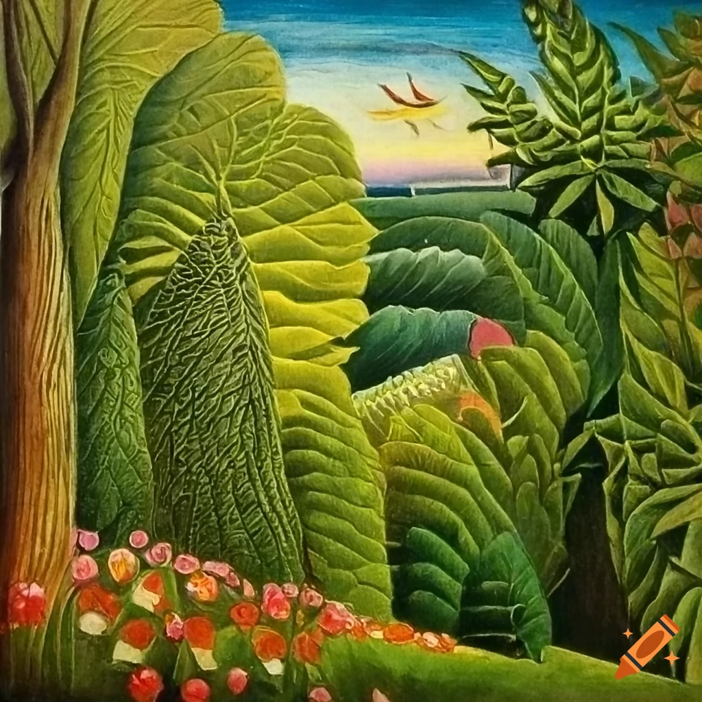 Henri Rousseau's art piece of Huldufólk in lush foliage scene by Arthur ...