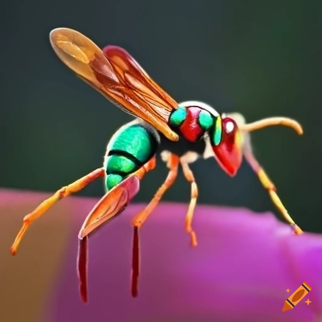 Colored pencil drawing of wasp insects with copper silver lining on Craiyon